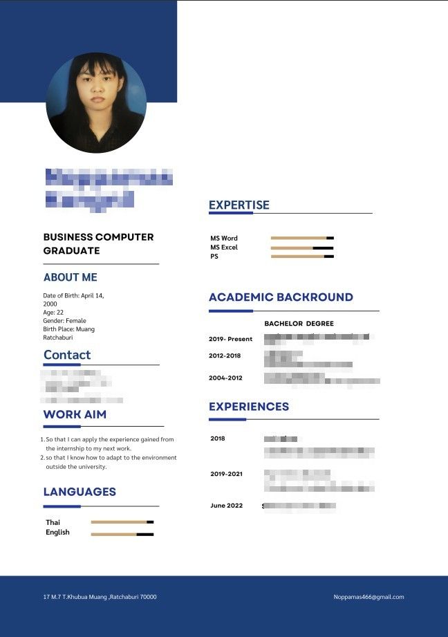ผลงาน Resume ที่ใช้ในการสมัครงาน